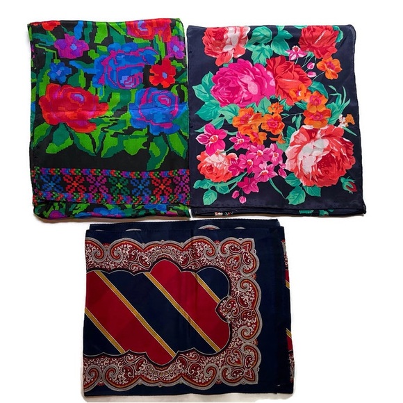 Accessories | Lot Of 3 Vintage Oblong Silk Scarves | Poshmark
